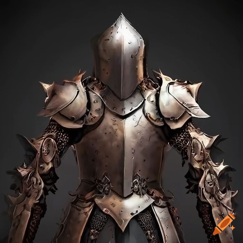 Intricate and detailed fantasy metal armor design from multiple angles ...