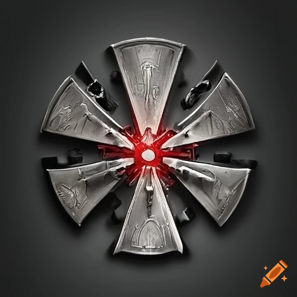 Metallic silver crimson star with a sword crest on Craiyon