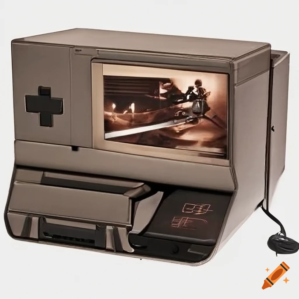 Sci-fi video game console standing vertically with a smooth design on ...