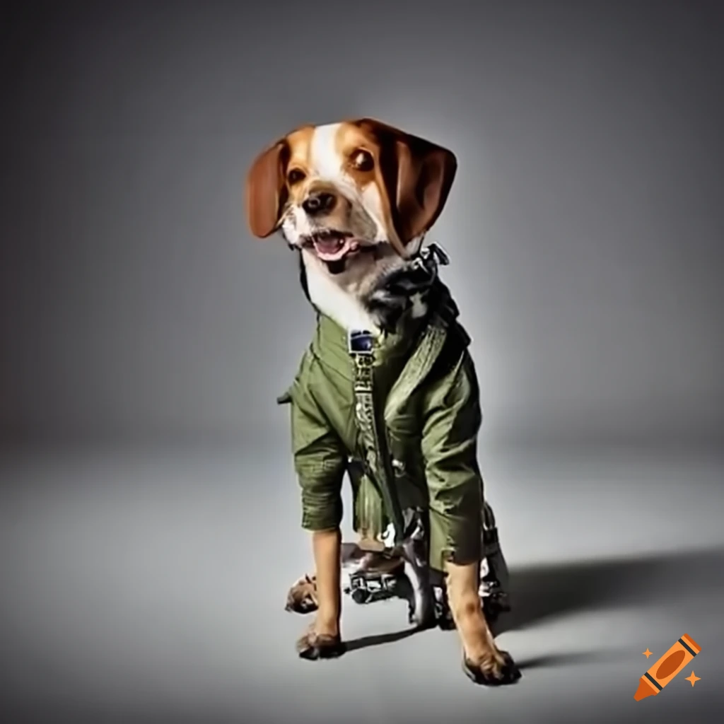 Dog in pilot suit in front of a plane on Craiyon
