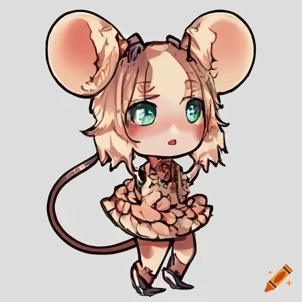 Anime character full-body reference on white background with mouse and ...