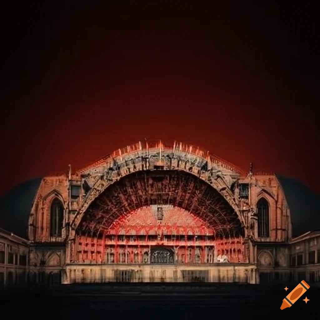 Intricately designed gothic-style sports stadium facade on Craiyon