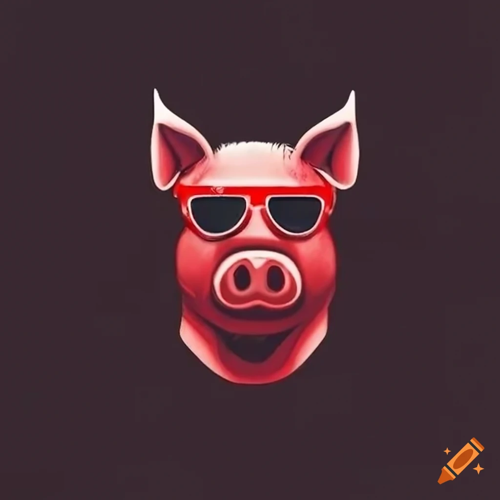 Cool tough pig logo wearing red sunglasses on Craiyon