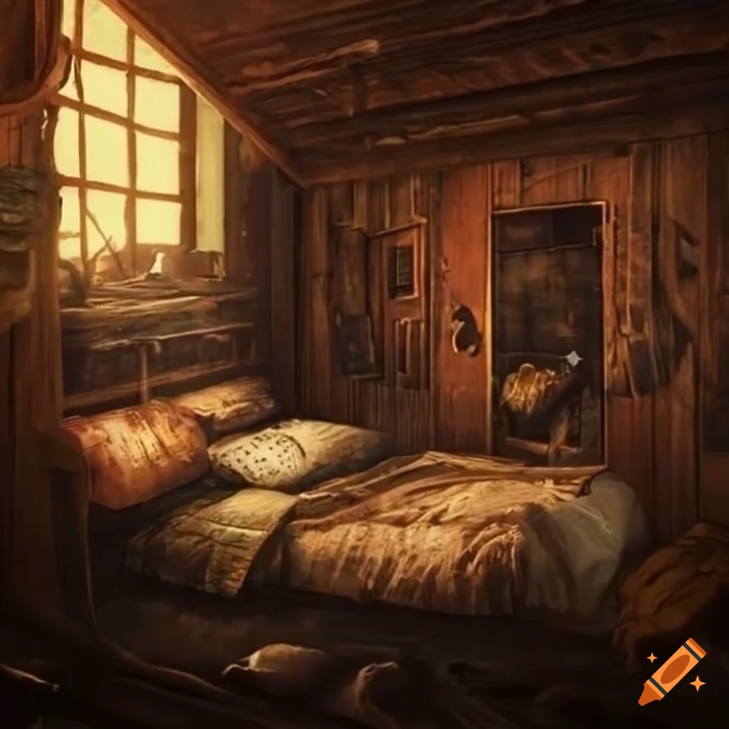 Cabin bedroom in a post-apocalyptic wasteland on Craiyon