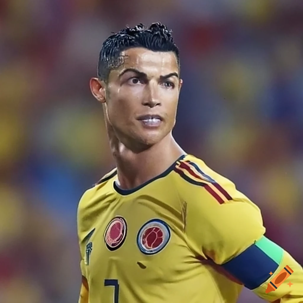 Cristiano ronaldo in a colombia shirt during a football match on Craiyon
