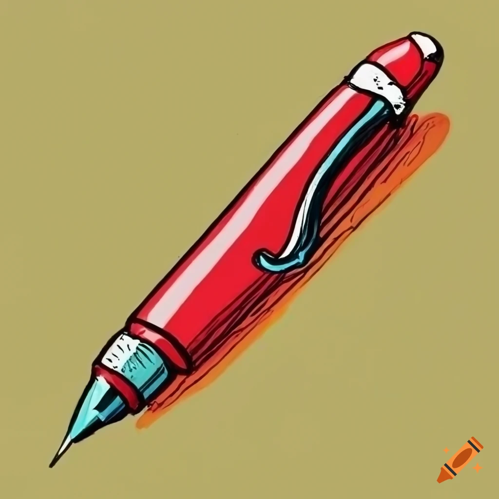 Pen drawing in red and yellow colors on Craiyon