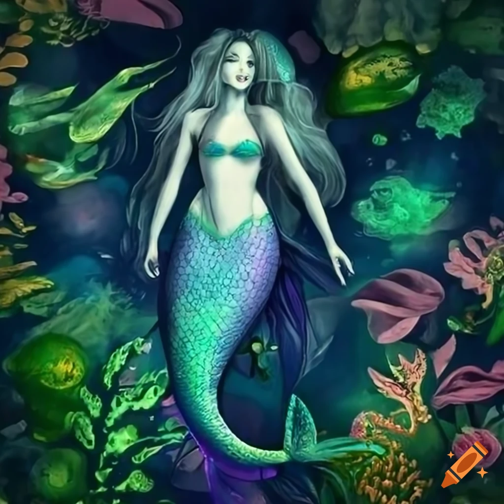 Two mermaid goddesses overseeing an enchanting realm on Craiyon