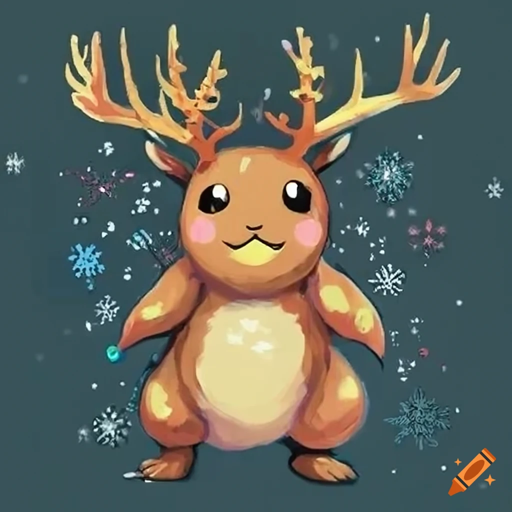 Cute and polite Pokemon inspired by reindeer, with fluffy brown fur and ...