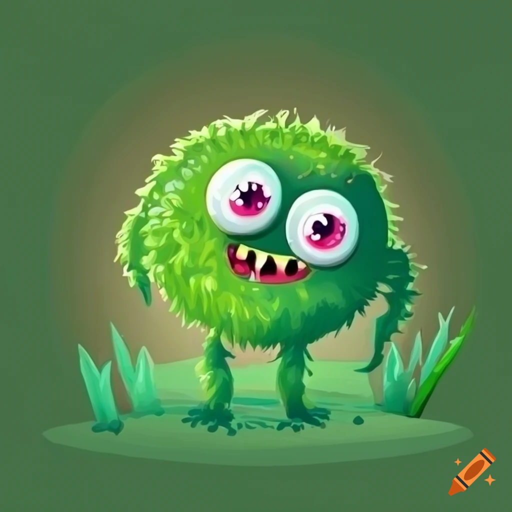 Cute round monster with grass body in a cartoonish 2d style on Craiyon
