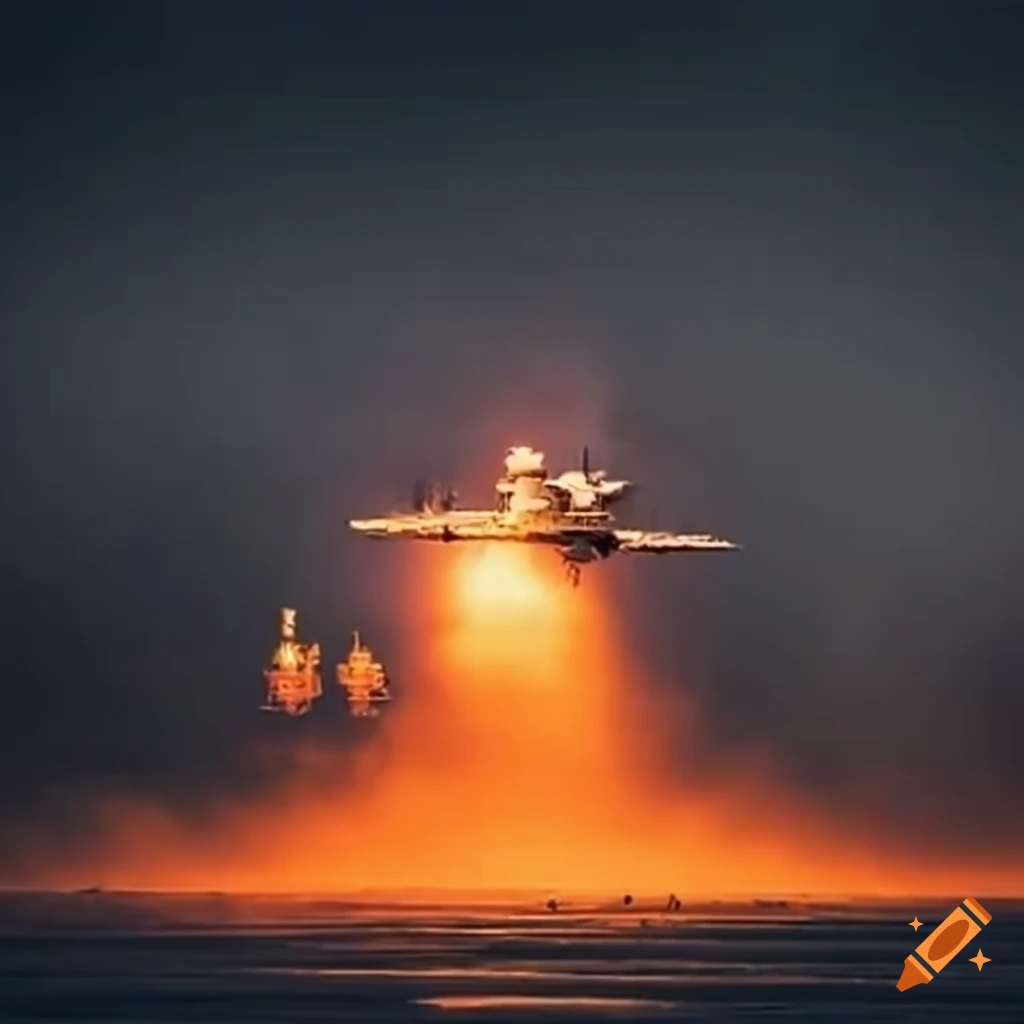 Gas town in mad max with an american aircraft carrier flying in the sky ...