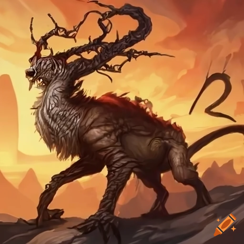 Dynamic action scene of a beast attacking in the desert, magic: the ...