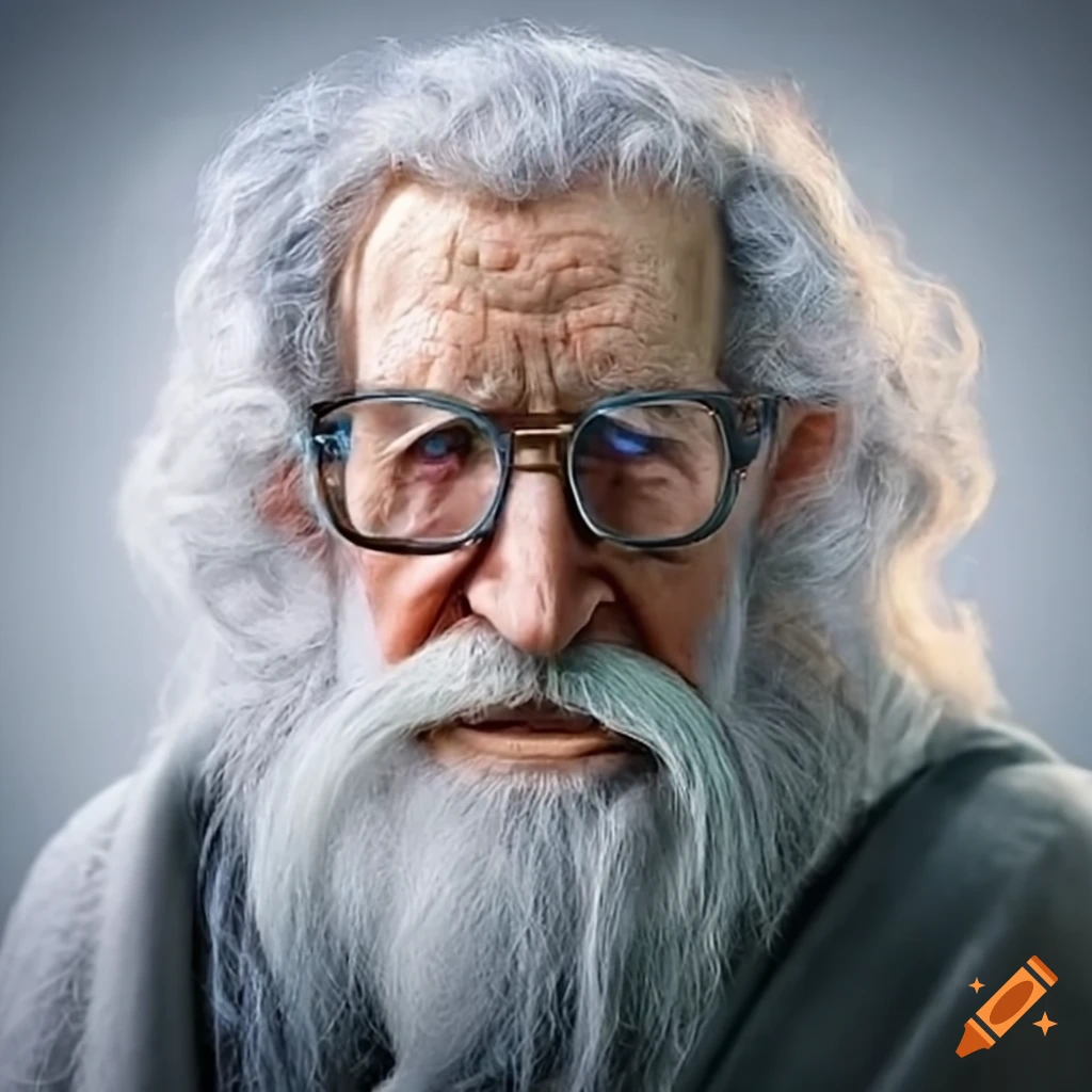Noam chomsky with long grey beard and mustache as gandalf on Craiyon