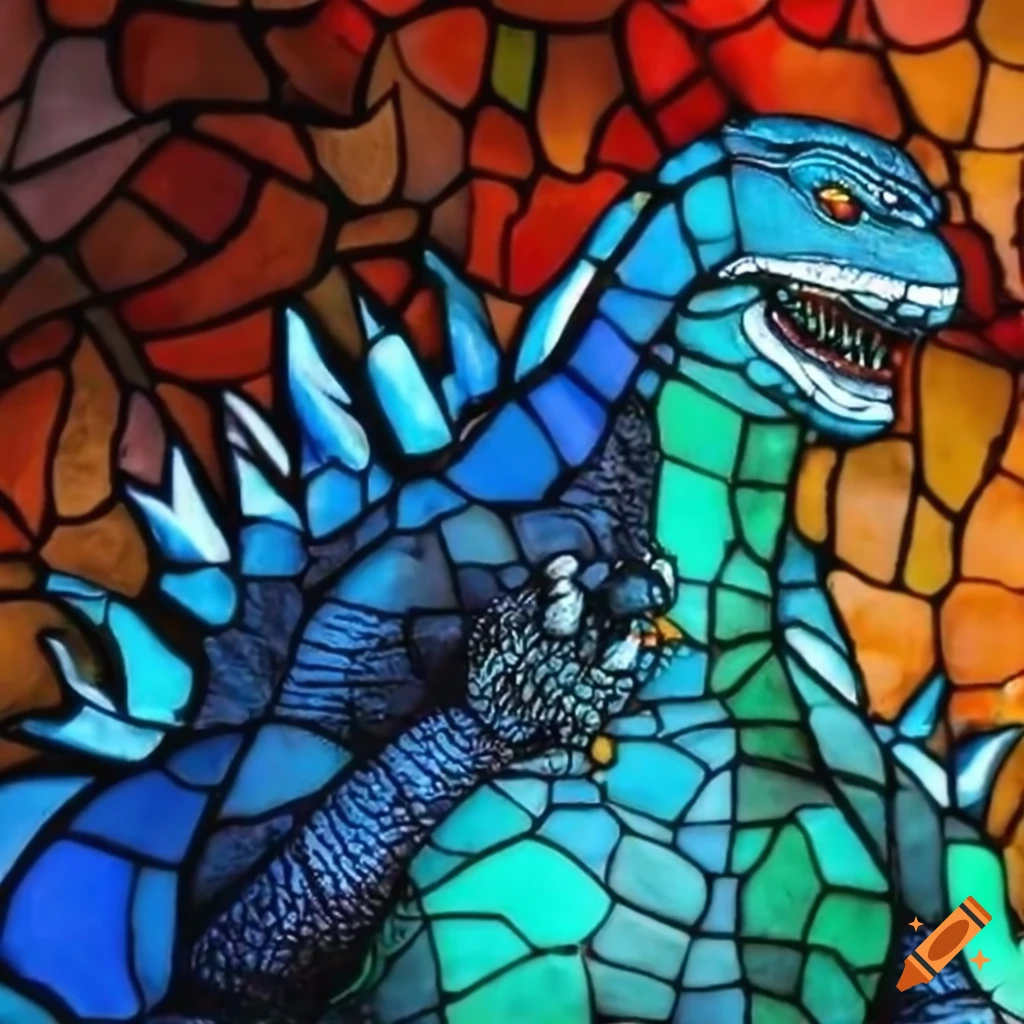 Godzilla saint stained glass on Craiyon