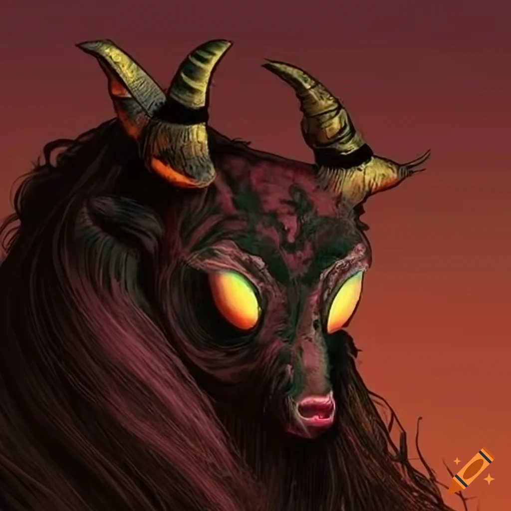 Painting of a minotaur with tufts of blood-matted hair and a tattered ...