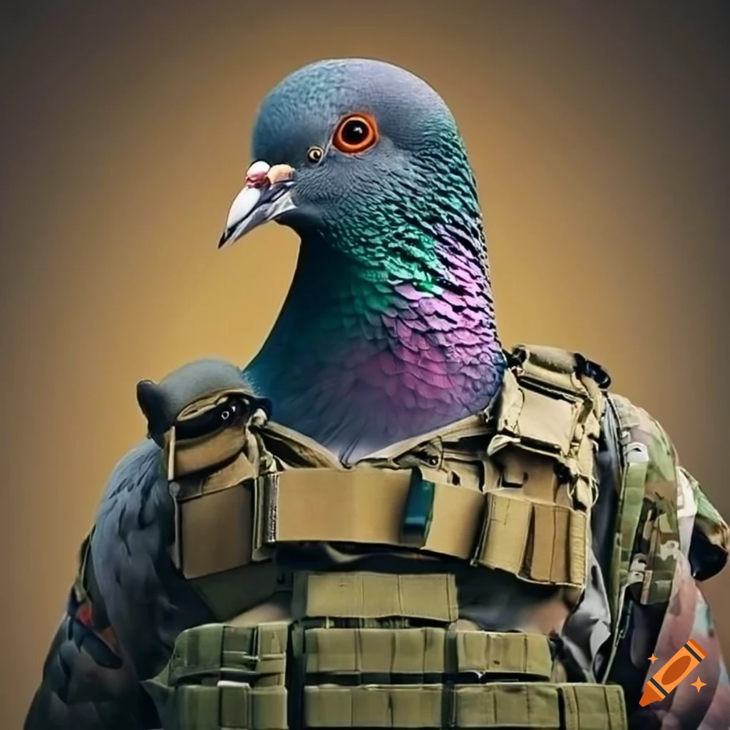 Pigeon in tactical vest for the british special armed forces on Craiyon