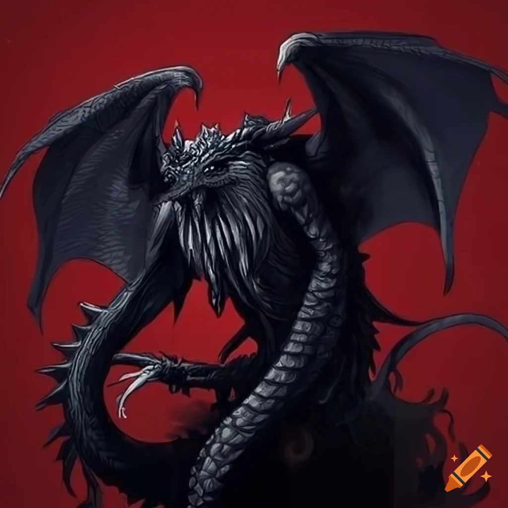 Black dragon with goat horns wearing a red top hat on Craiyon