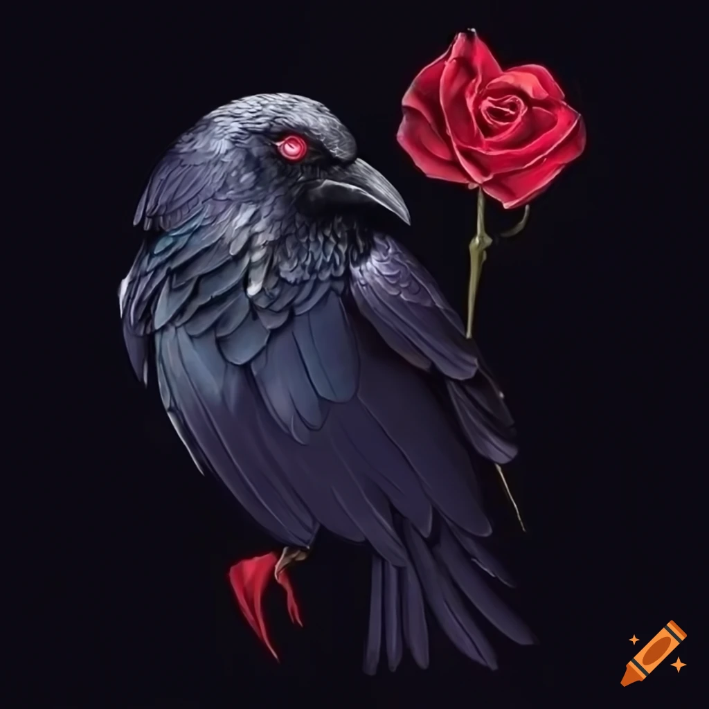 Raven holding a rose on Craiyon