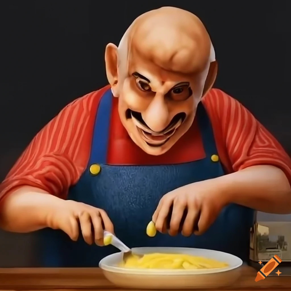 Realistic mario cooking pasta on Craiyon