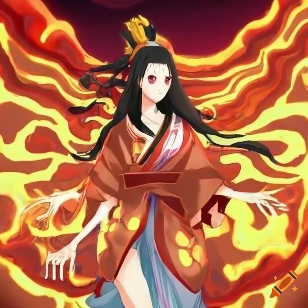 Amaterasu in anime style with hot lava sun on Craiyon