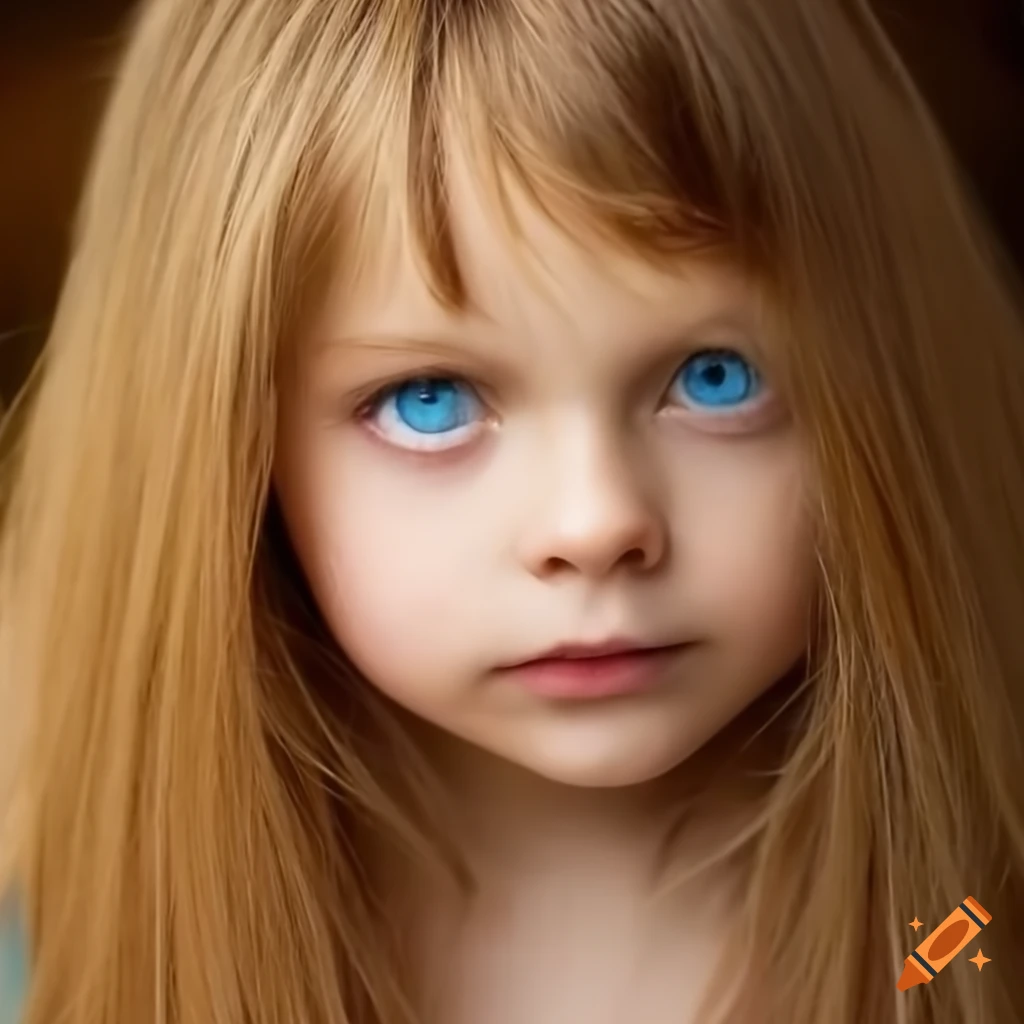 Adorable Girl With Big Bright Blue Eyes And Long Golden Hair On Craiyon