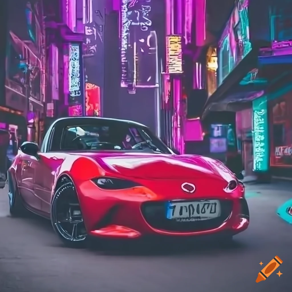 Red mazda miata nd in cyberpunk style on Craiyon