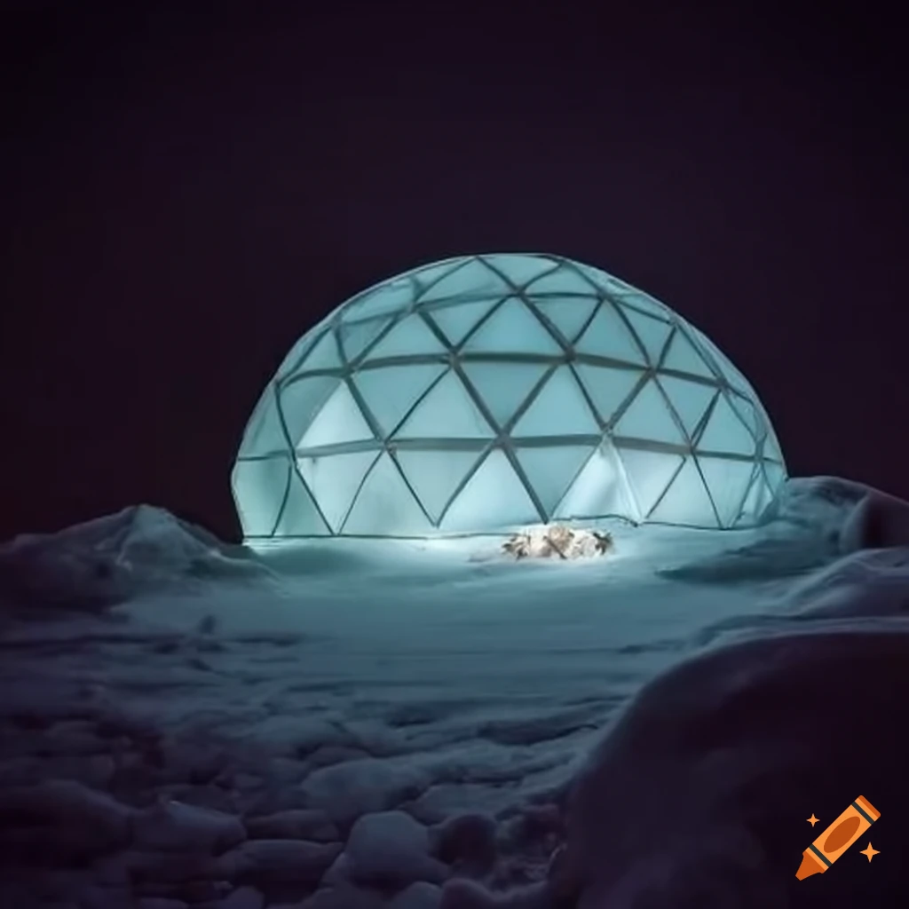 Giant glass domed bunker in an icy tundra on Craiyon