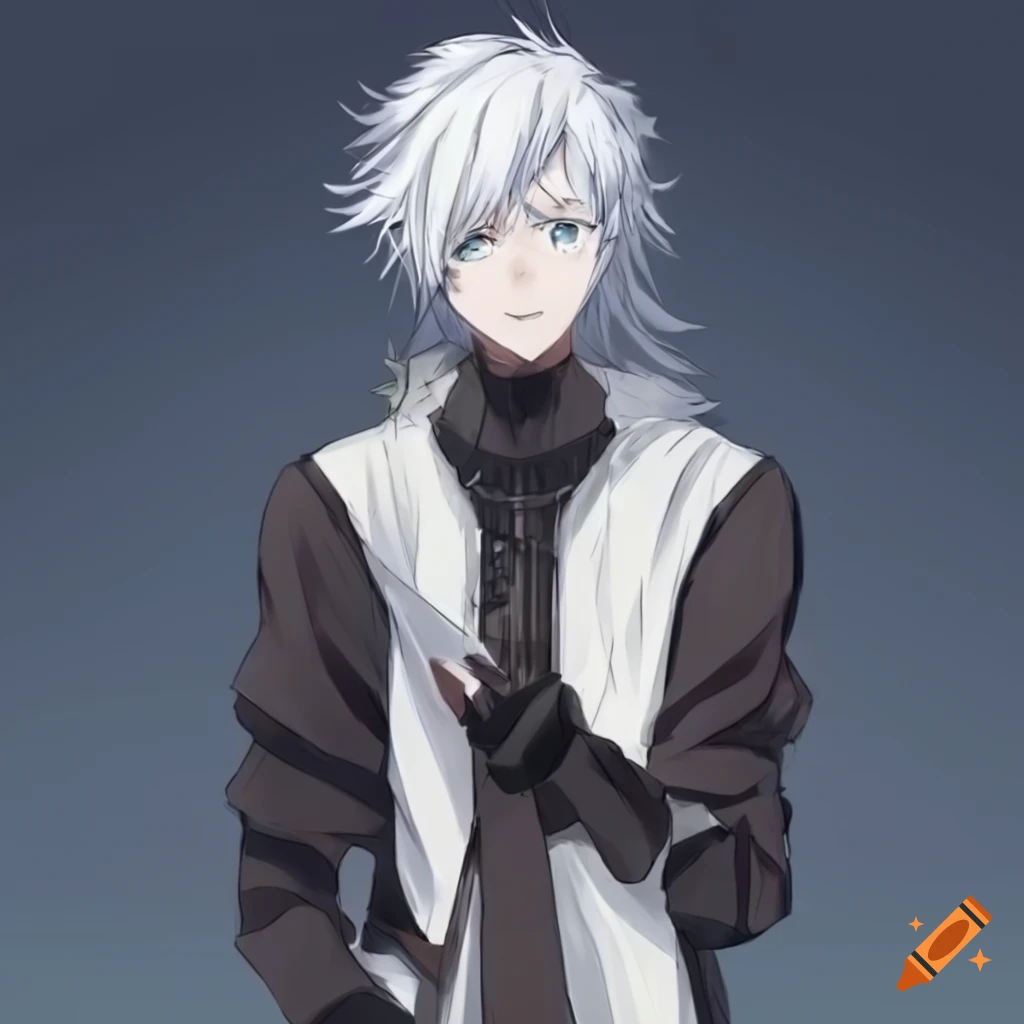 Anime character with white hair and black clothes in a dystopian ...