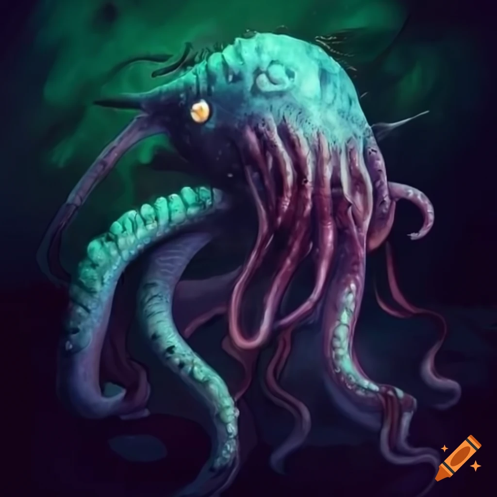 Ghostly fish with tentacles in lovecraftian style on Craiyon