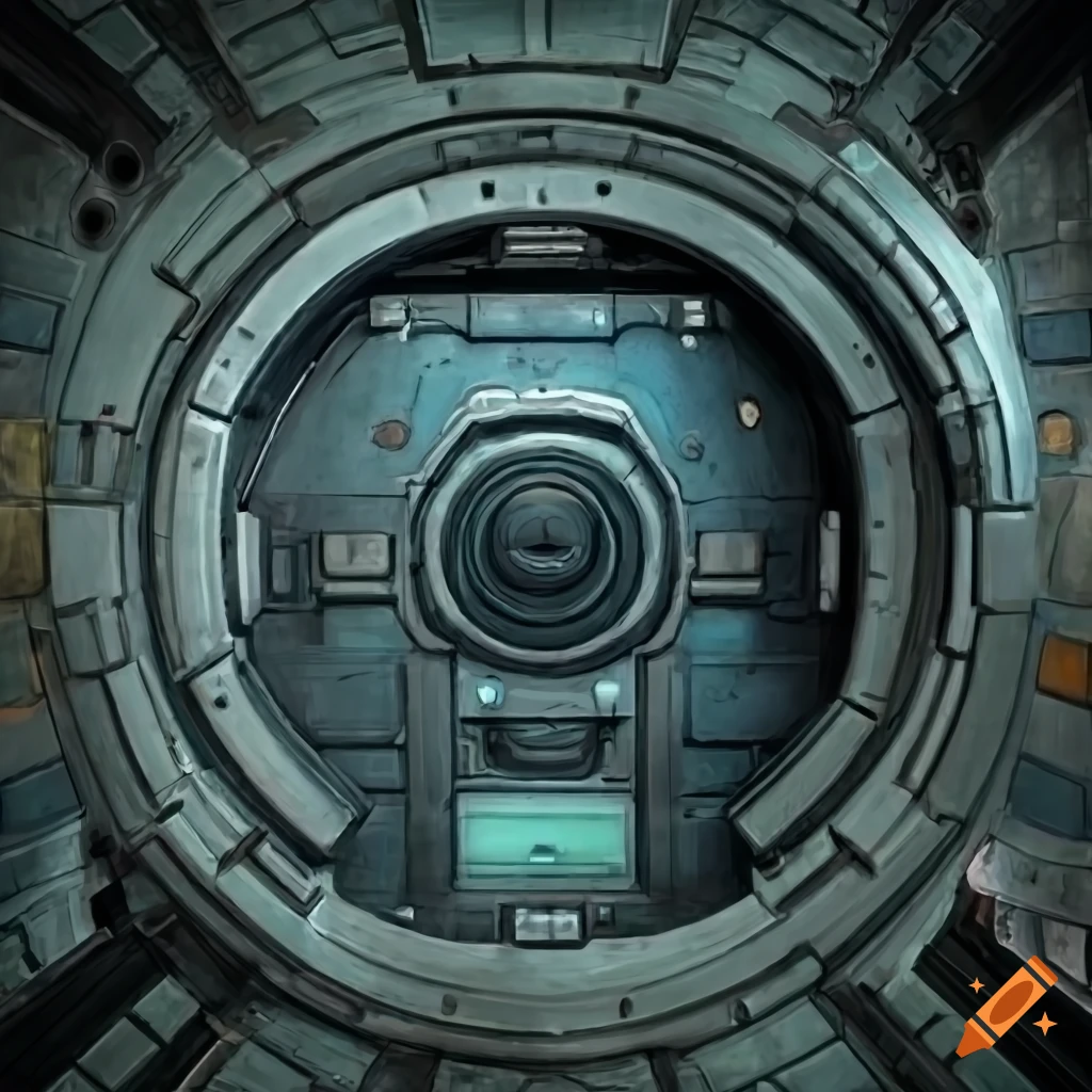 Closed round door of an underground bunker in a sci-fi setting on Craiyon