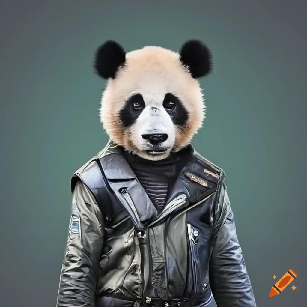 Panda wearing a motorcycle jacket on Craiyon