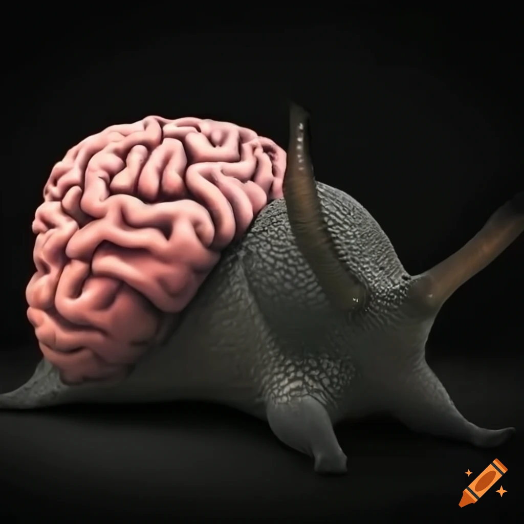 Realistic slug with a brain shell on Craiyon