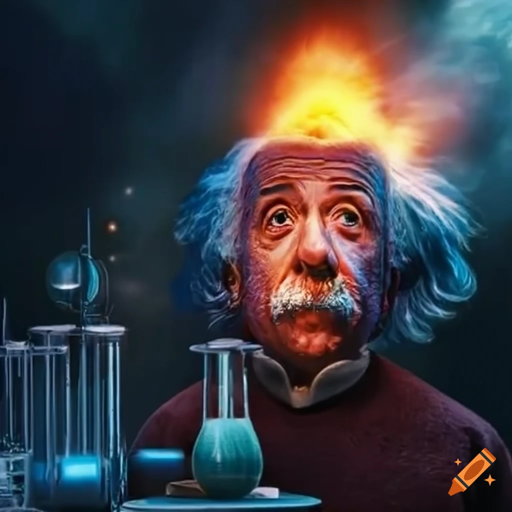 Albert einstein in the exploded laboratory on Craiyon