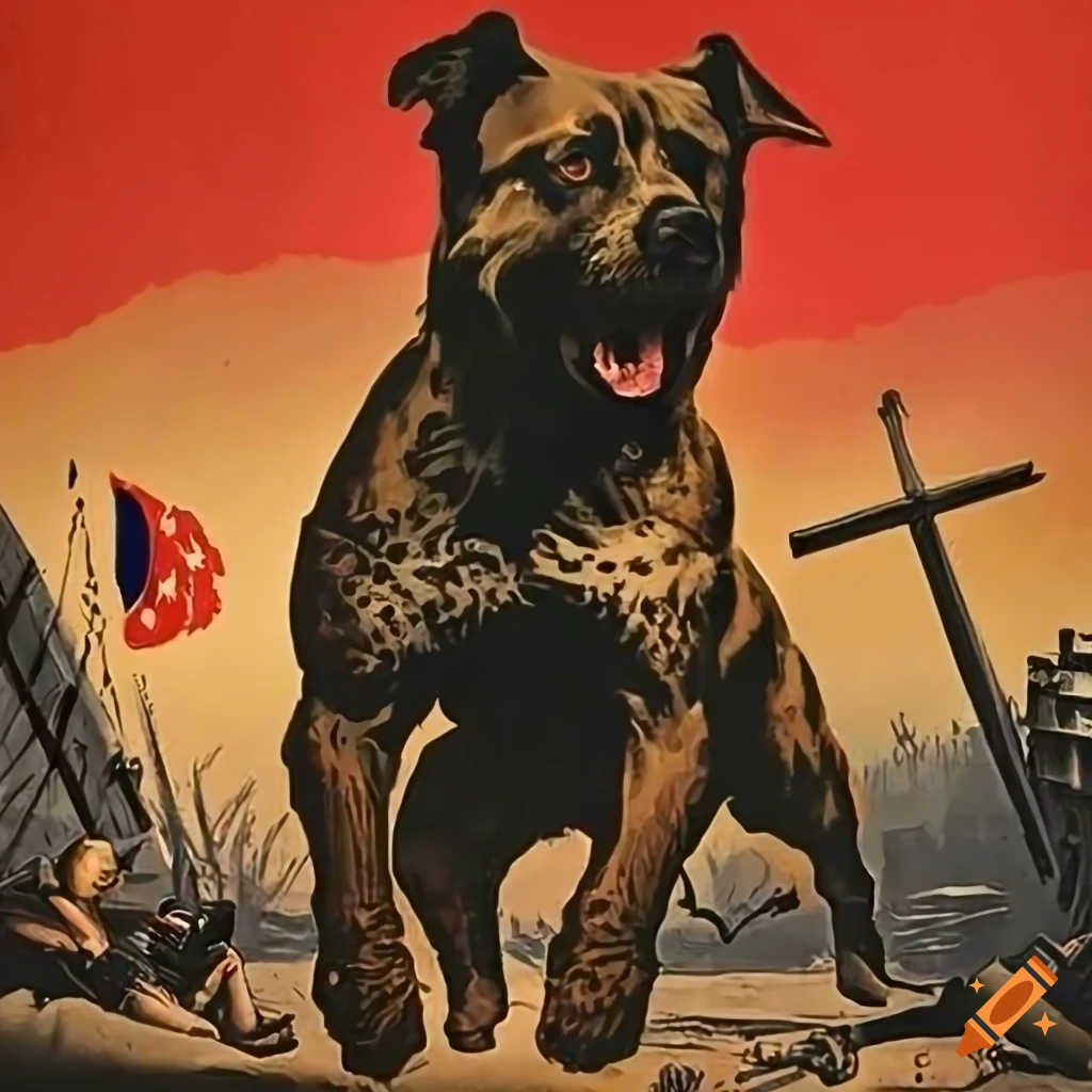War propaganda poster featuring powerful dogs on Craiyon