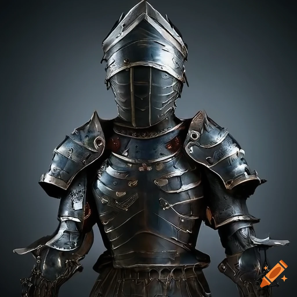 Intricate and detailed fantasy metal armor design from multiple angles ...