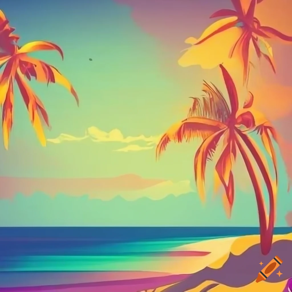 Colorful retro beach scene on Craiyon