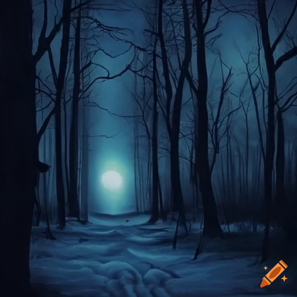 Cold moonlit forest scene on Craiyon