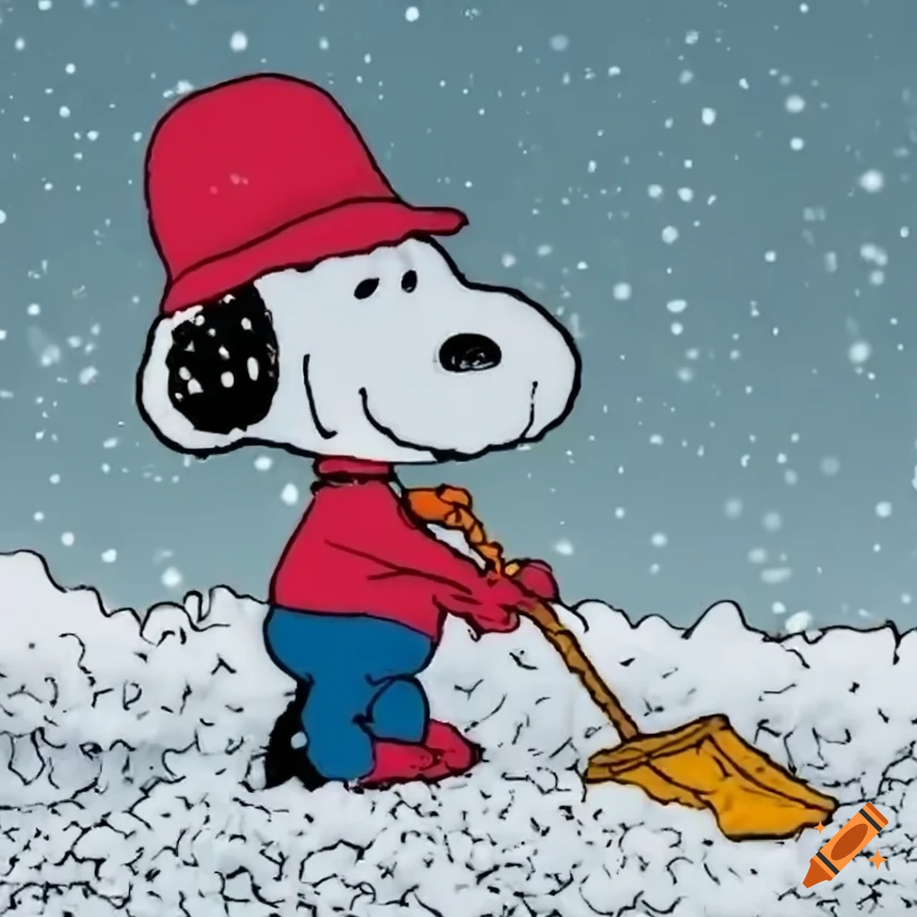 Snoopy shoveling snow on Craiyon