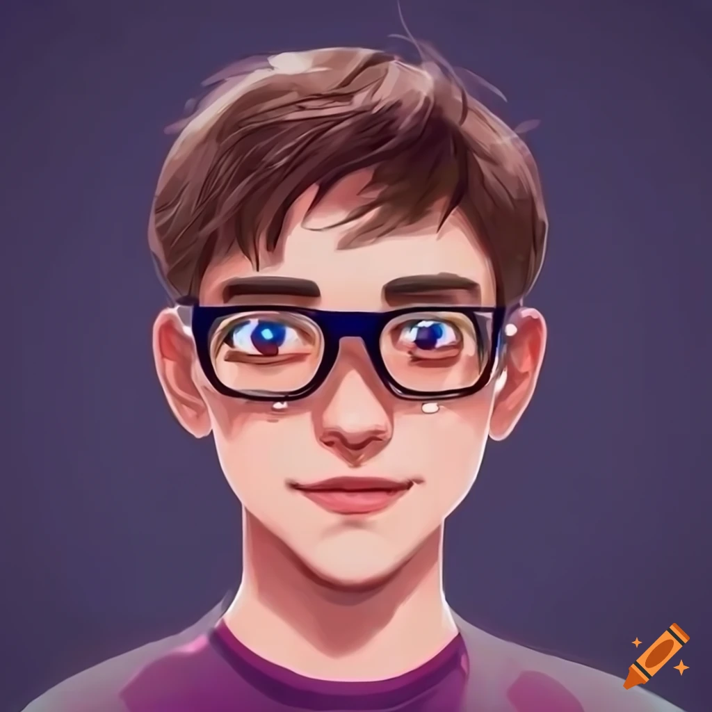 Endearing portrait of the popular male streamer Flazen with glasses and ...