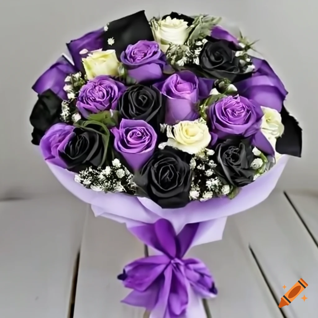 Bouquet of purple, white, and black roses on Craiyon