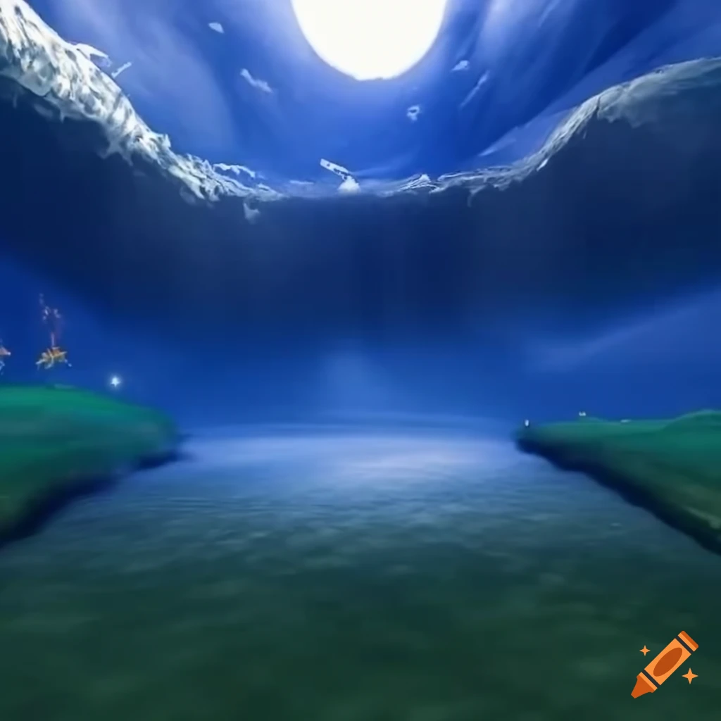 Super mario 64 steam bubble cascade level landscape on Craiyon