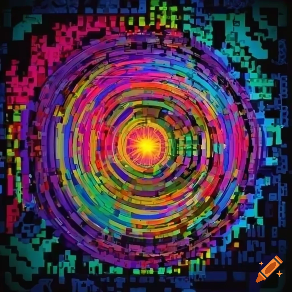 Colorful code world behind a silhouette on Craiyon