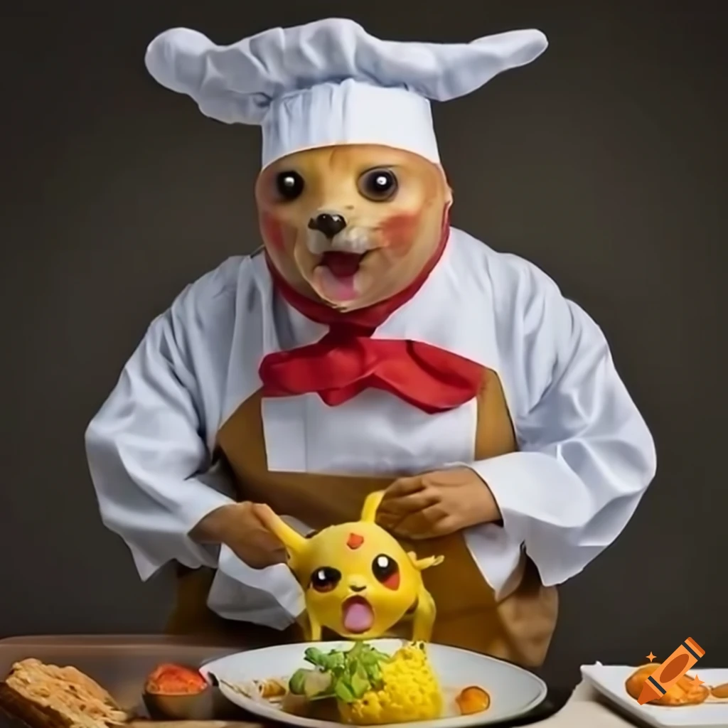 Realistic Pikachu in a chef outfit cooking food on Craiyon