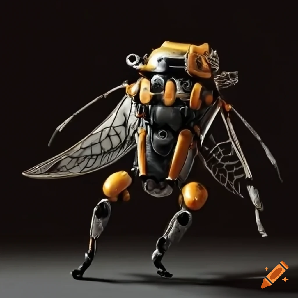 Robotic cicada with attached guns on Craiyon