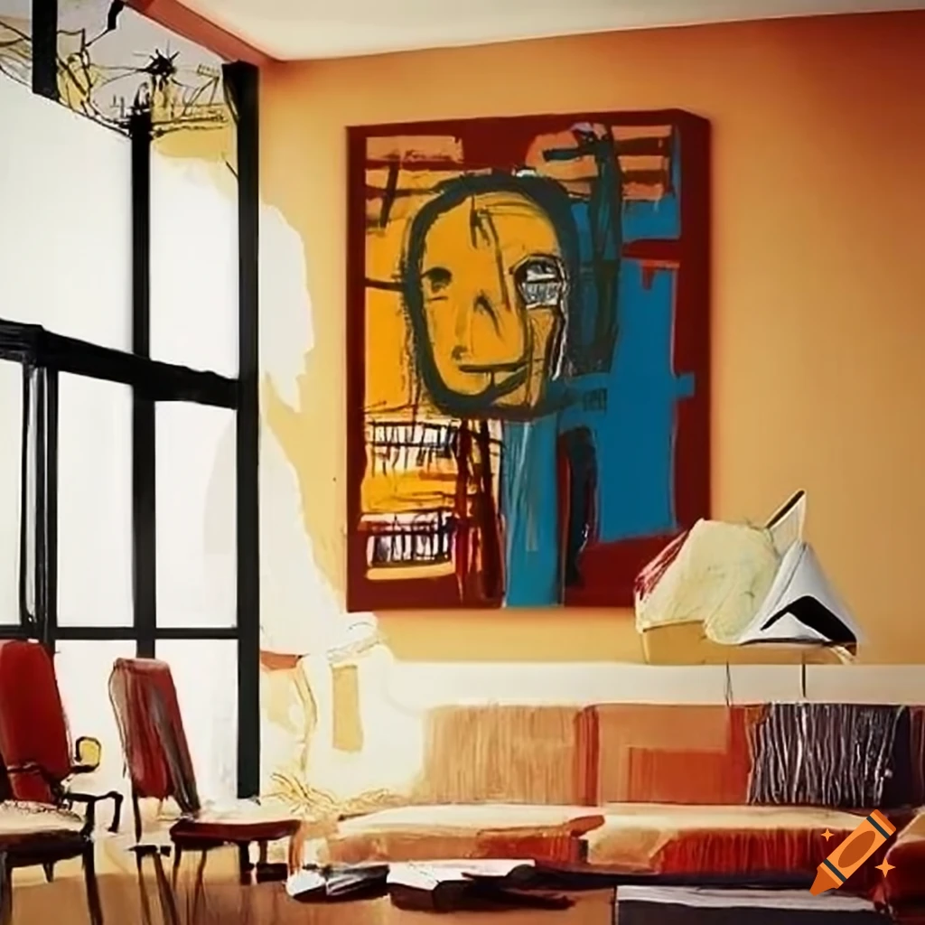 Abstract expressionism art in modern interior by basquiat on Craiyon