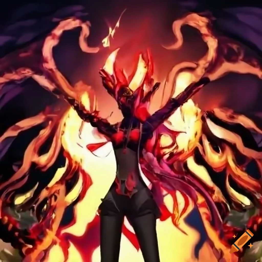 Persona 5 character in monster void flame pyromancer outfit with mystic ...