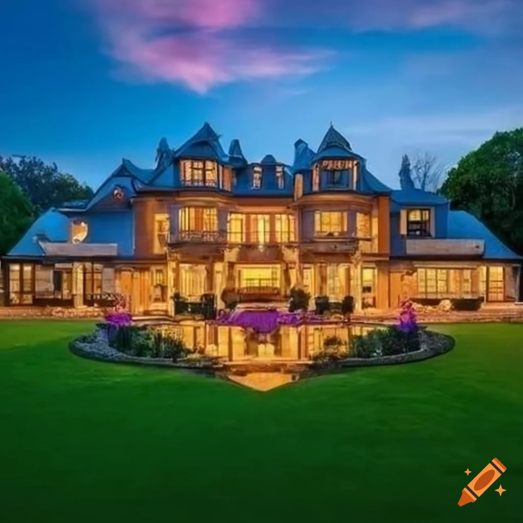 Stunning mansion with a large garden in the backyard on Craiyon