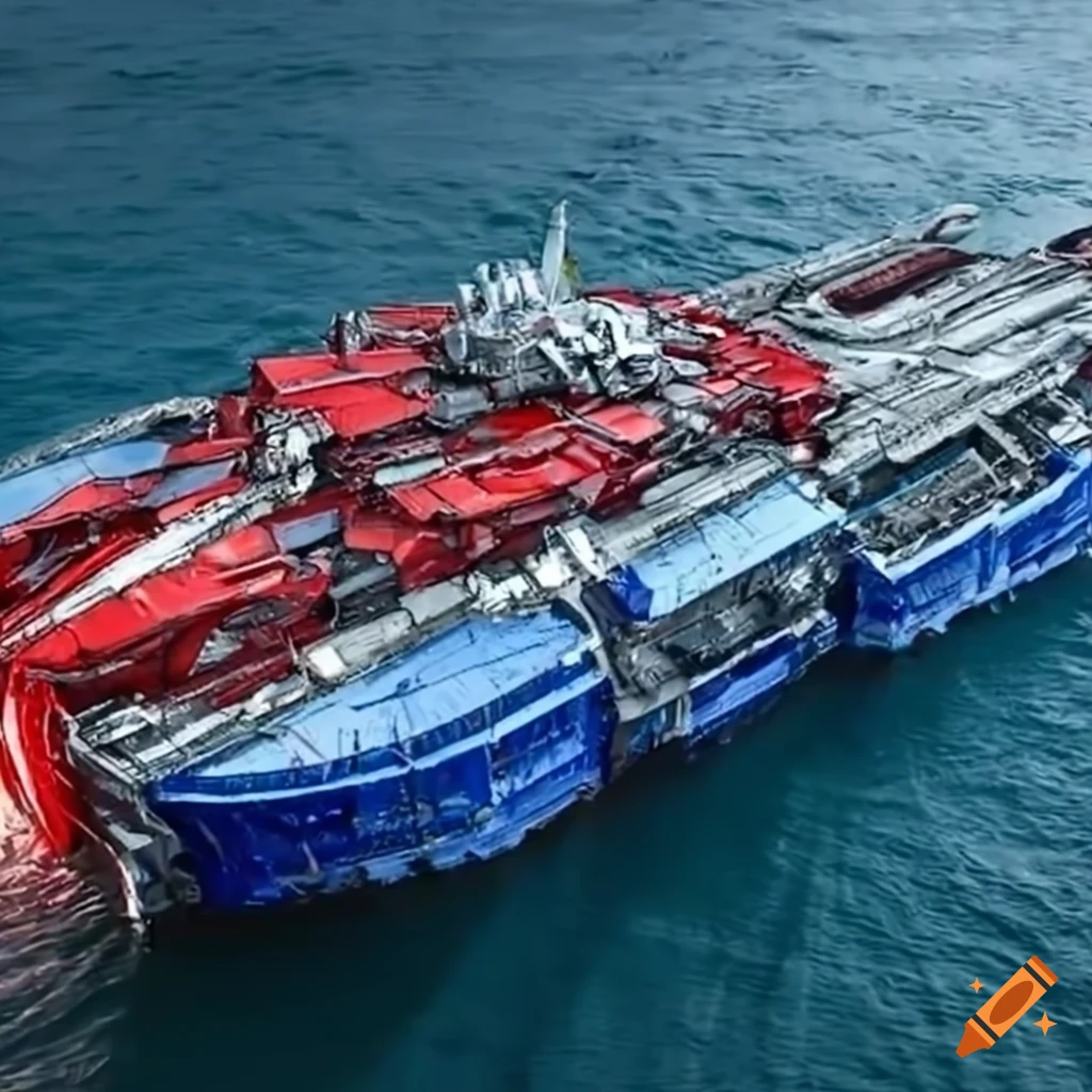 Optimus prime resembling an offshore vessel in water on Craiyon