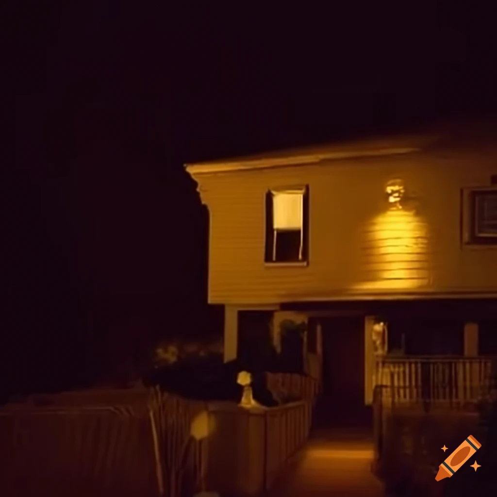 Multiple-armed figure crawling on suburban house roof at night on Craiyon
