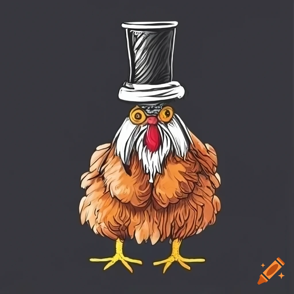 Rich royal chicken wearing a top hat on Craiyon