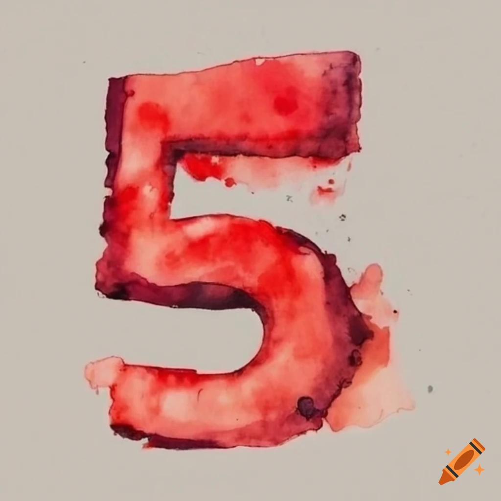 Red number five in watercolor painting on Craiyon